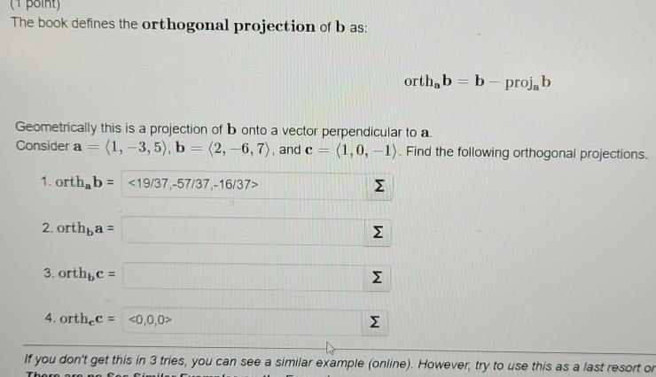Solved The book defines the orthogonal projection of b | Chegg.com