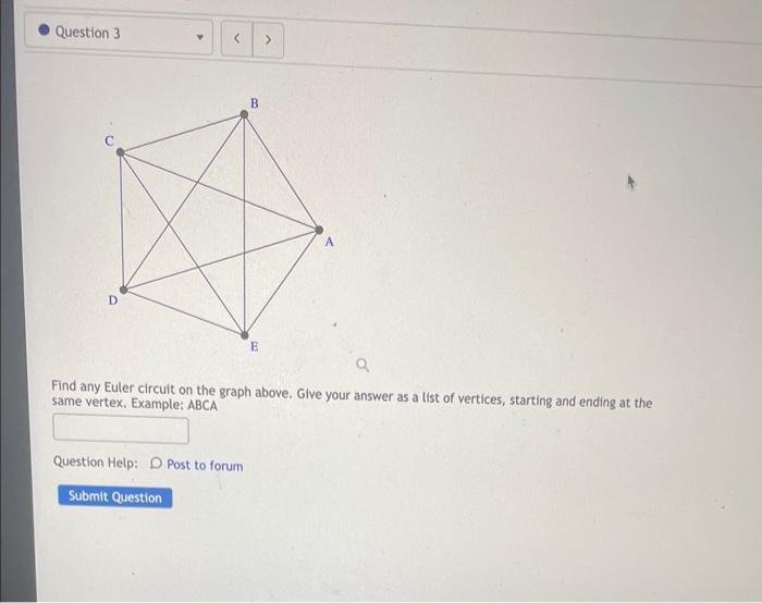 Solved Find any Euler circuit on the graph above. Give your | Chegg.com