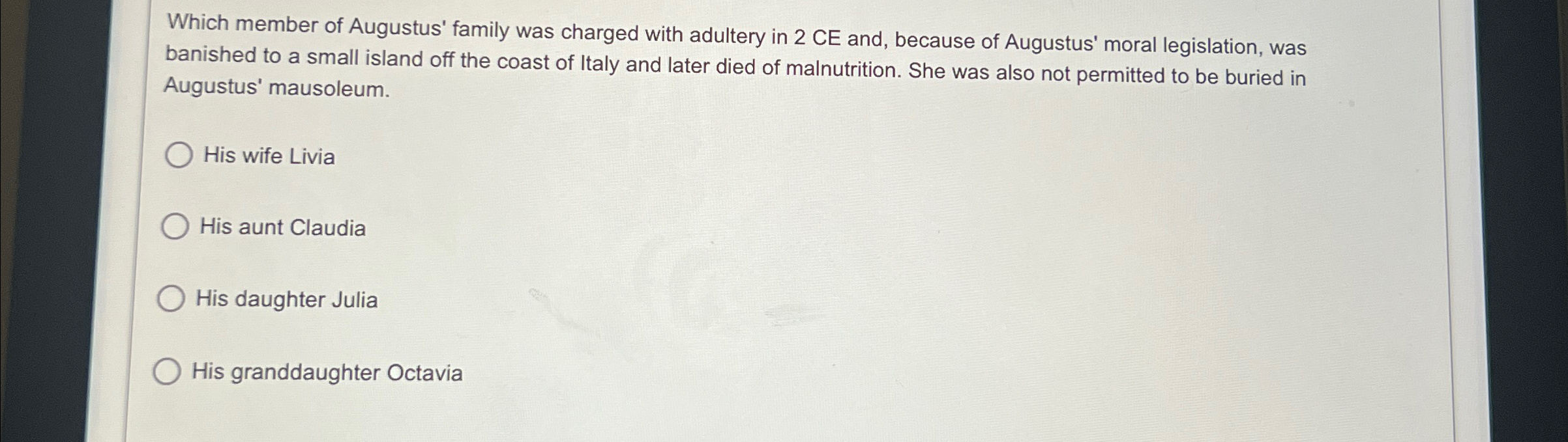 Solved Which member of Augustus' family was charged with | Chegg.com