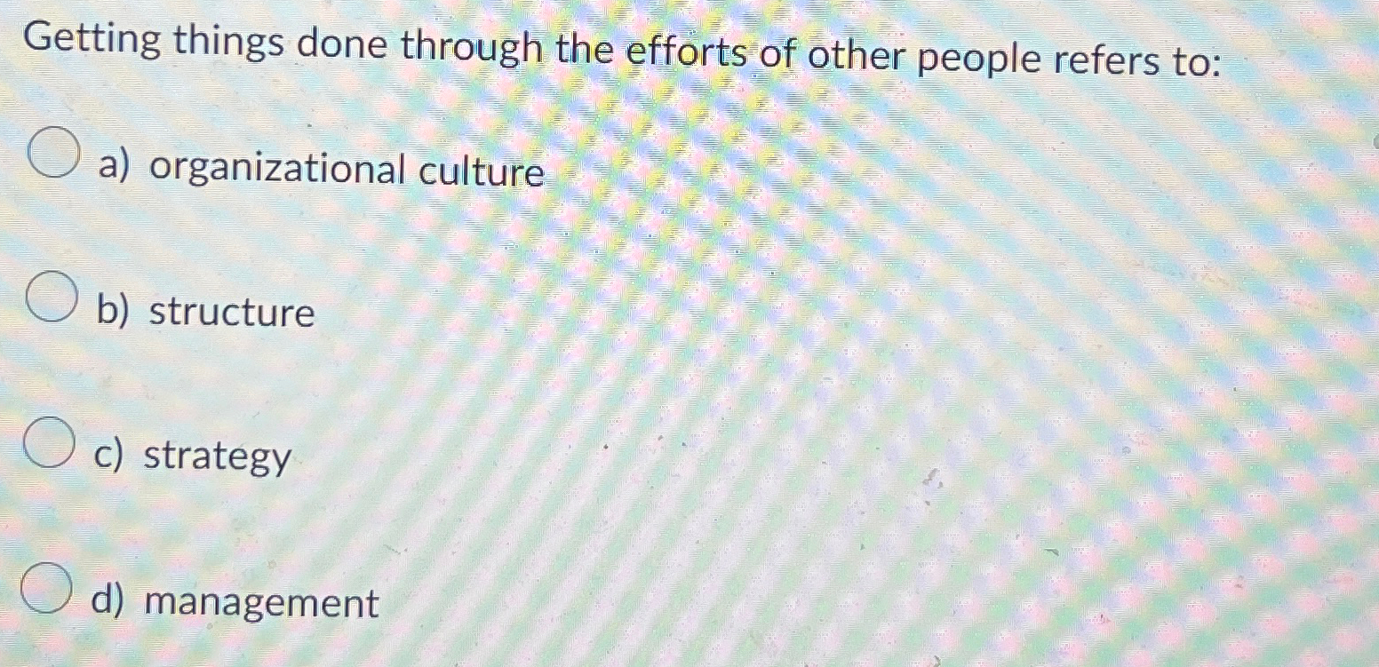 Solved Getting things done through the efforts of other | Chegg.com