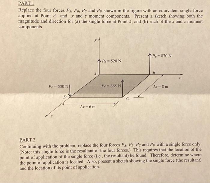 Solved PART 1 Replace the four forces PA, PB, PC and PD | Chegg.com