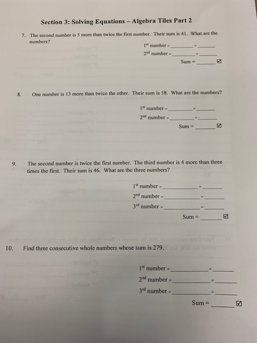 Solved Section 3: Solving Equations - Algebra Tiles Part 2 | Chegg.com
