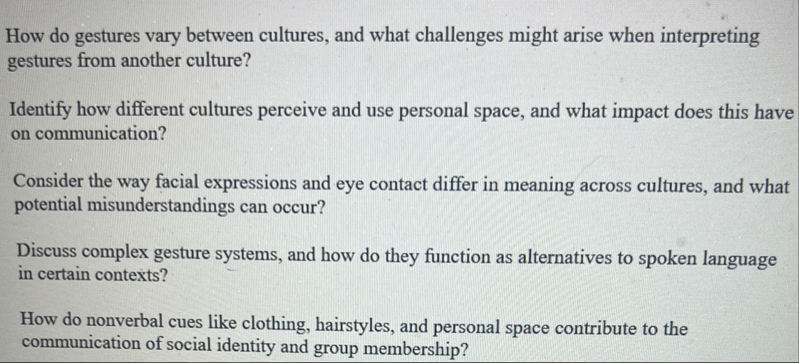 Solved How do gestures vary between cultures, and what | Chegg.com