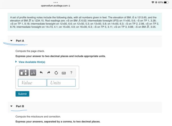 Solved A set of profile leveling notes include the following | Chegg.com