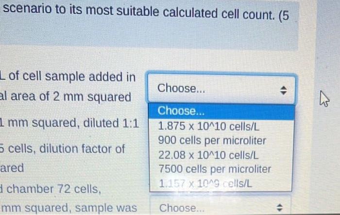 Solved Match each manual cell count scenario to its most | Chegg.com