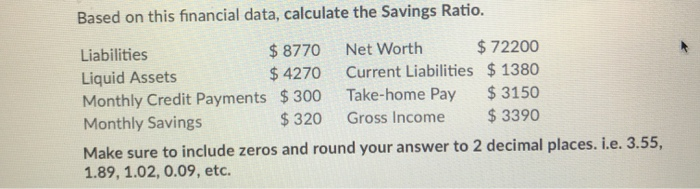 Solved Based on this financial data, calculate the Savings | Chegg.com