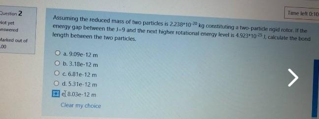 Solved Question 2 Assuming the reduced mass of two particles | Chegg.com