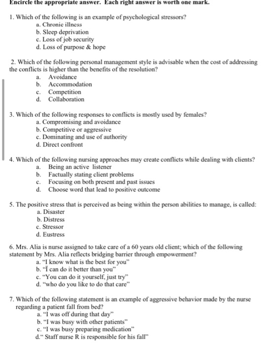 Solved Encircle the appropriate answer. Each right answer is | Chegg.com