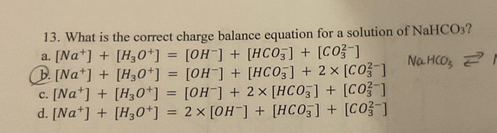 Solved What is the correct charge balance equation for a | Chegg.com