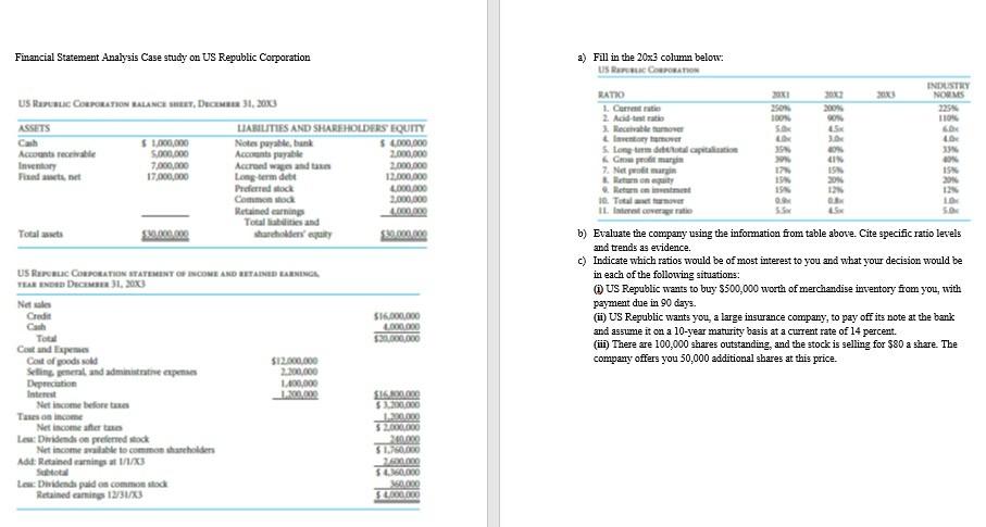 Financial Statement Analysis Case study on US | Chegg.com