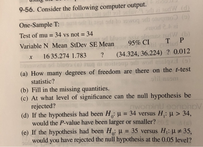 Solved х 9-56. Consider the following computer output. to ou | Chegg.com