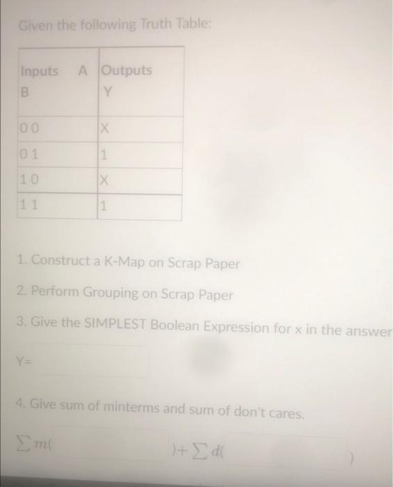 Solved Given the following Truth Table: 1. Construct a K-Map | Chegg.com
