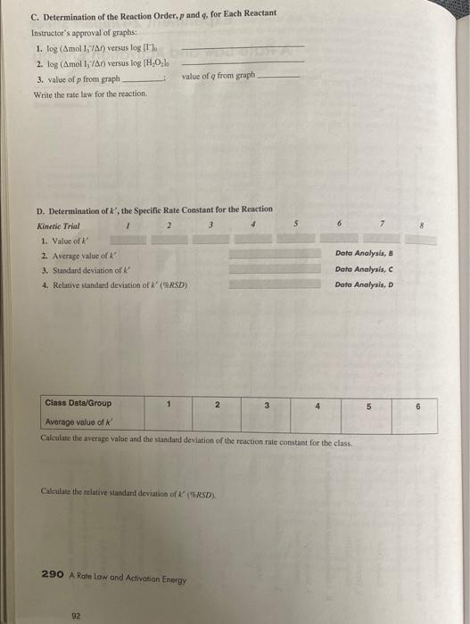 Solved experiment 24 report sheet. A rate law and activation | Chegg.com