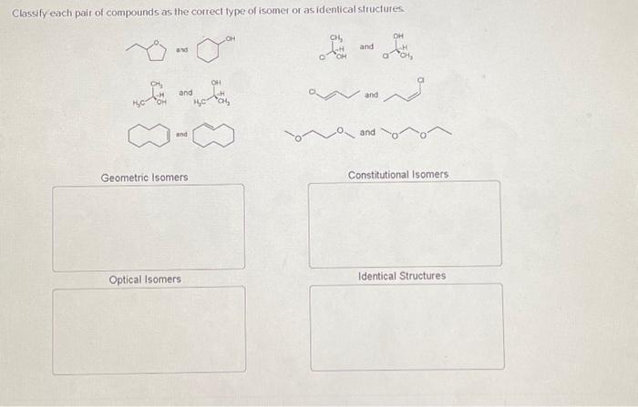 Classify each pair of compounds as the correct type | Chegg.com