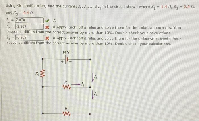 Solved Using Kirchhoff's rules, find the currents I1,I2, and | Chegg.com
