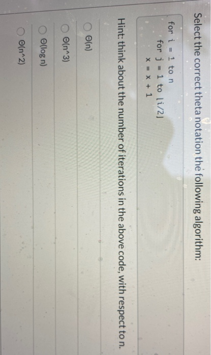 Solved Jelect the correct theta notation the following | Chegg.com