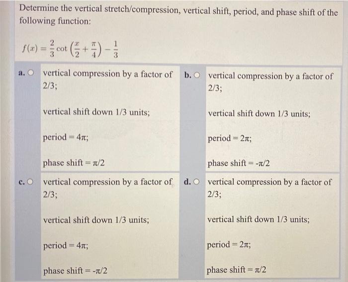 Solved Determine the vertical stretch/compression, vertical | Chegg.com