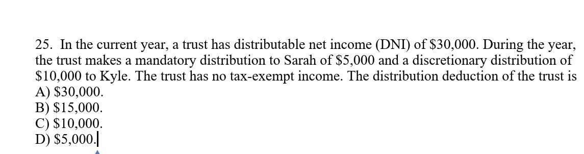 Solved 25. In the current year, a trust has distributable | Chegg.com