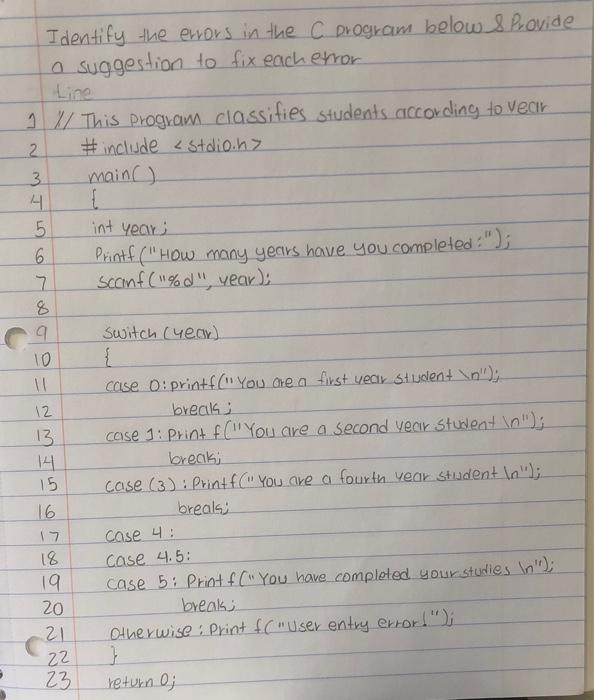 Solved Identify the errors in the C program below \& Provide | Chegg.com