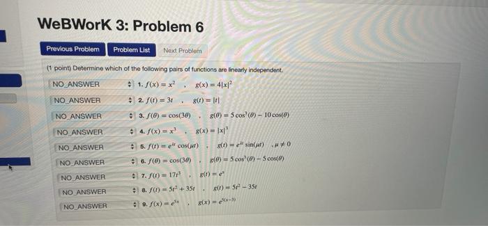 Solved WeBWork 3: Problem 6 Previous Problem Probler List | Chegg.com