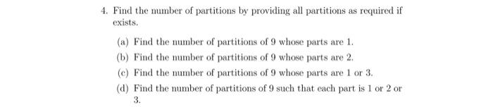 Solved Discrete Math- Partitions through generating | Chegg.com