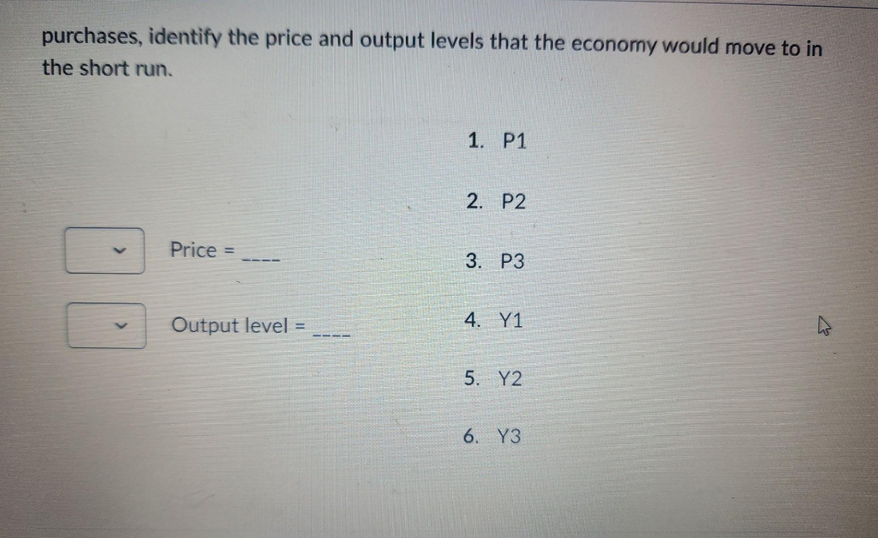 Solved Suppose the economy starts at P3 and Y2. If there is | Chegg.com