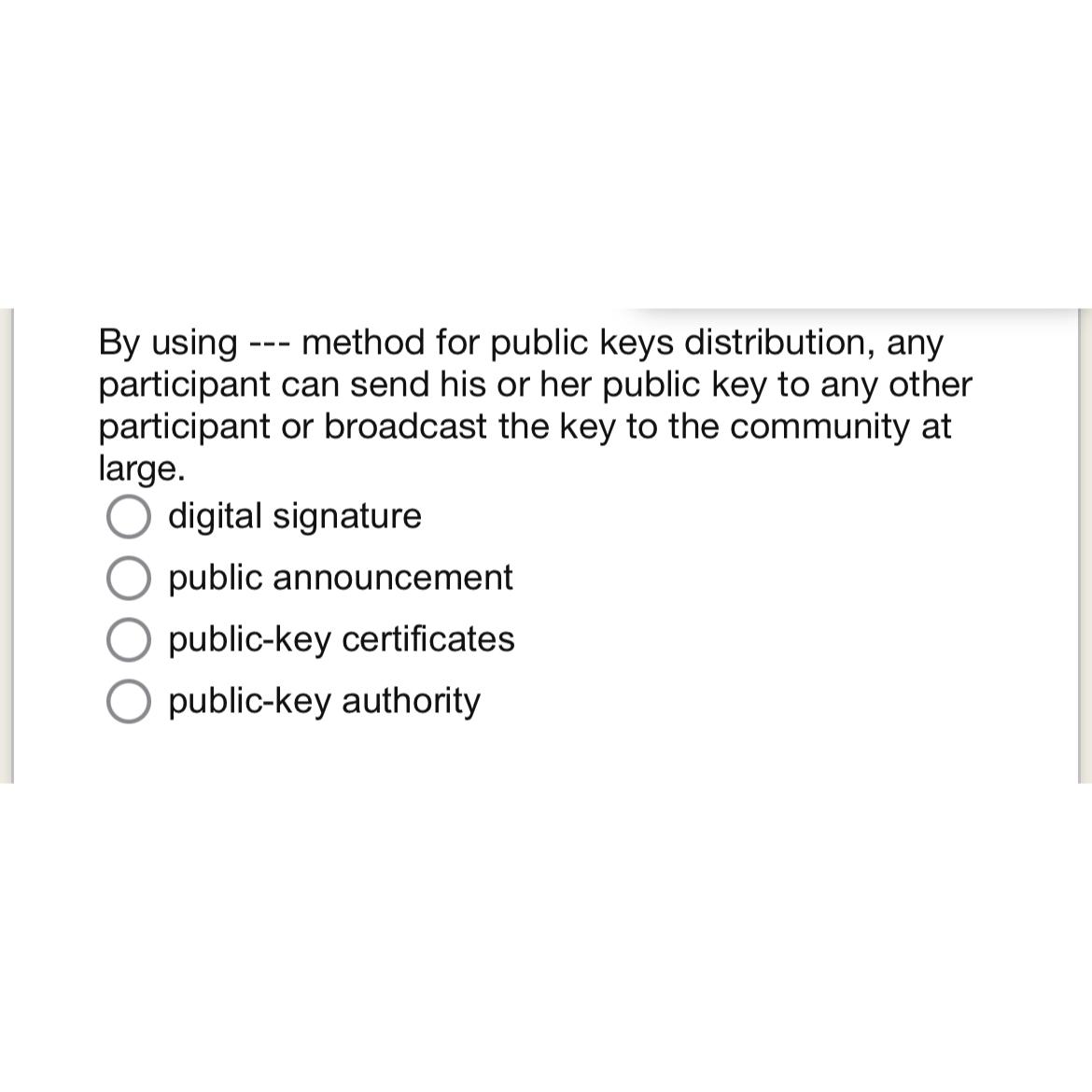 Solved By using --- ﻿method for public keys distribution, | Chegg.com