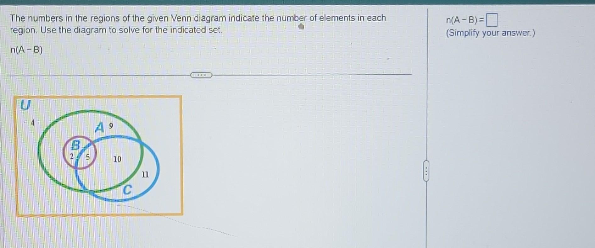 Solved The numbers in the regions of the given Venn diagram | Chegg.com
