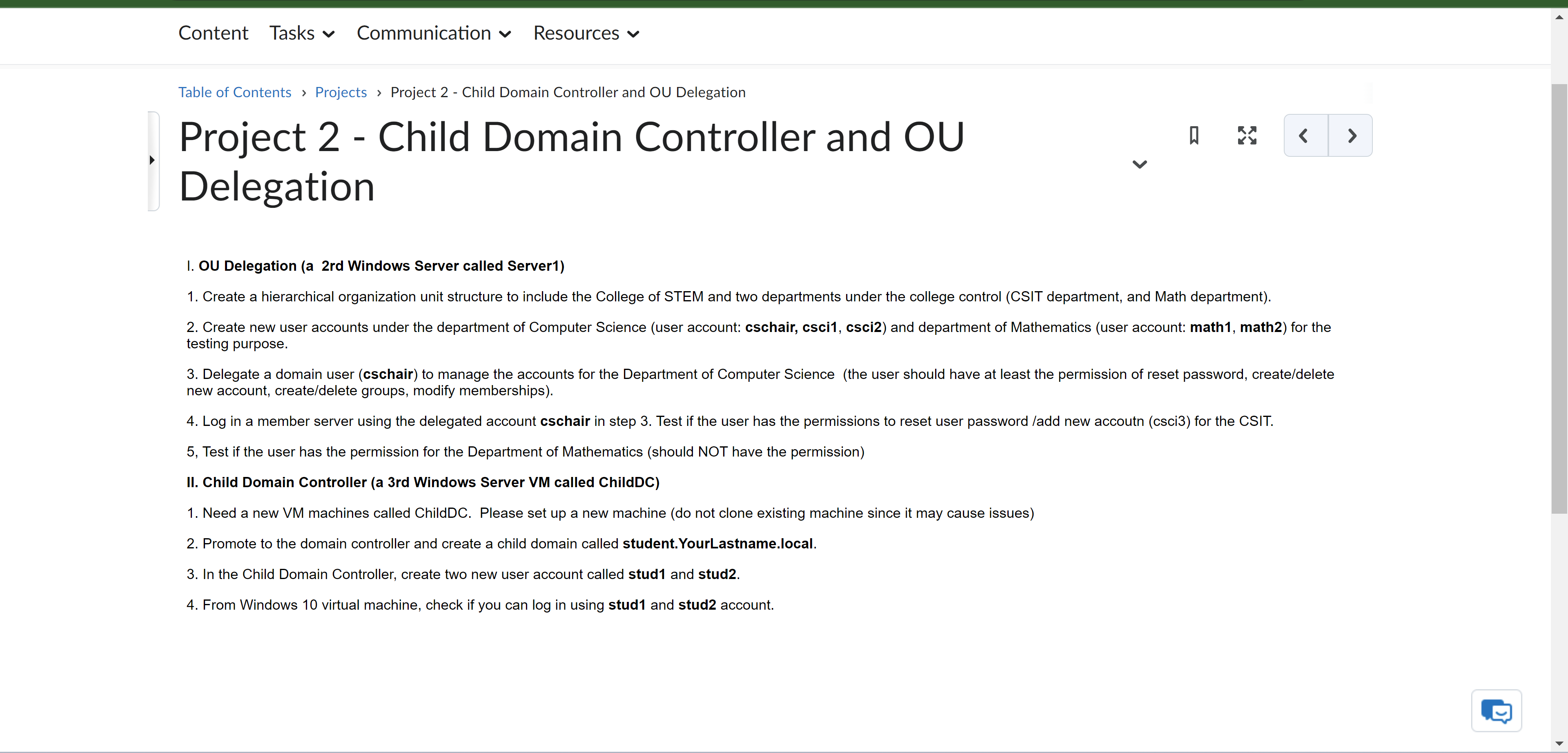 Solved Project 2 - ﻿Child Domain Controller and | Chegg.com