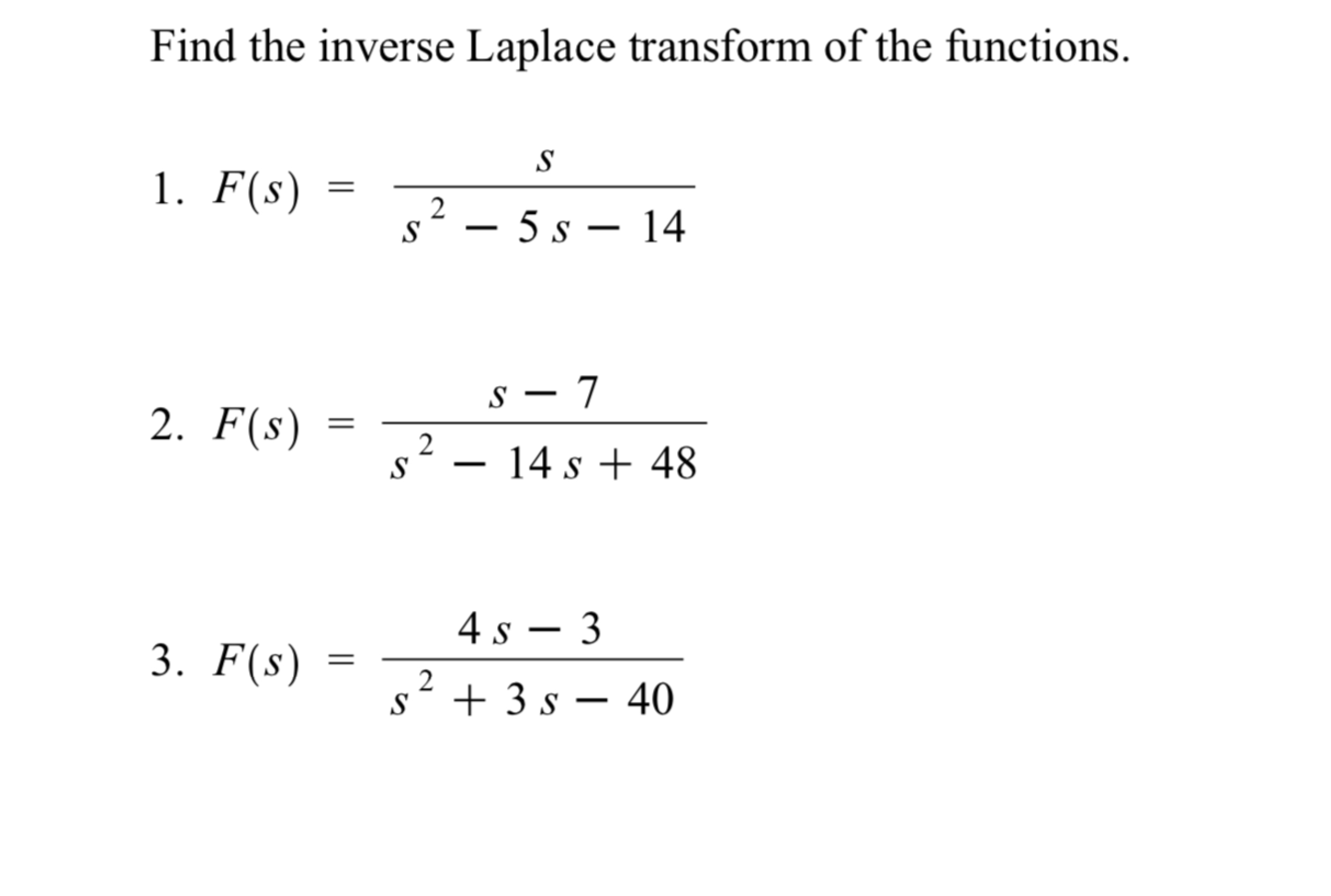 Solved Find the inverse Laplace transform of the | Chegg.com