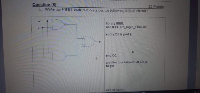 Solved Question (5: 20 Points a. Write the VHDL code that | Chegg.com