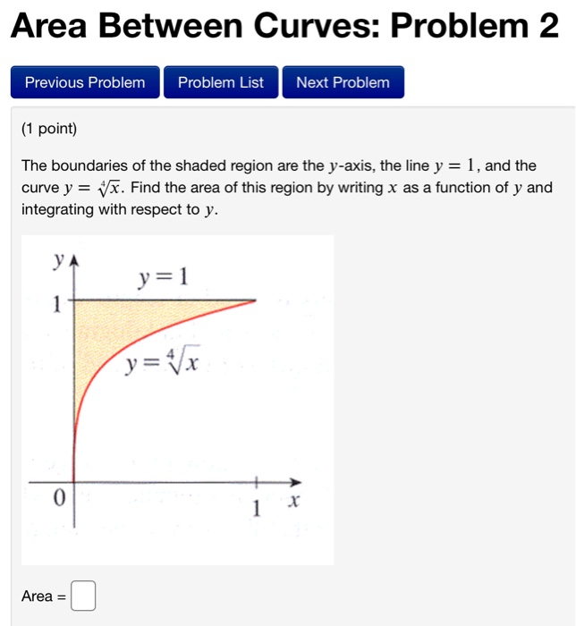 Solved Area Between Curves: Problem 2 Previous Problem | Chegg.com