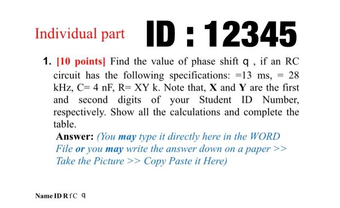 Solved Individual part ID : 12345 1. [10 points) Find the | Chegg.com