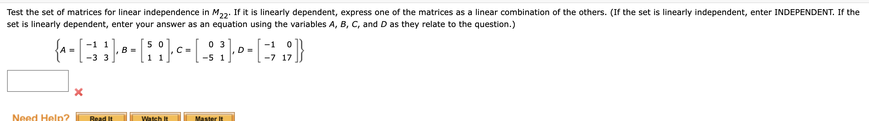 Solved Test The Set Of ﻿matrices For Linear Independence 5984