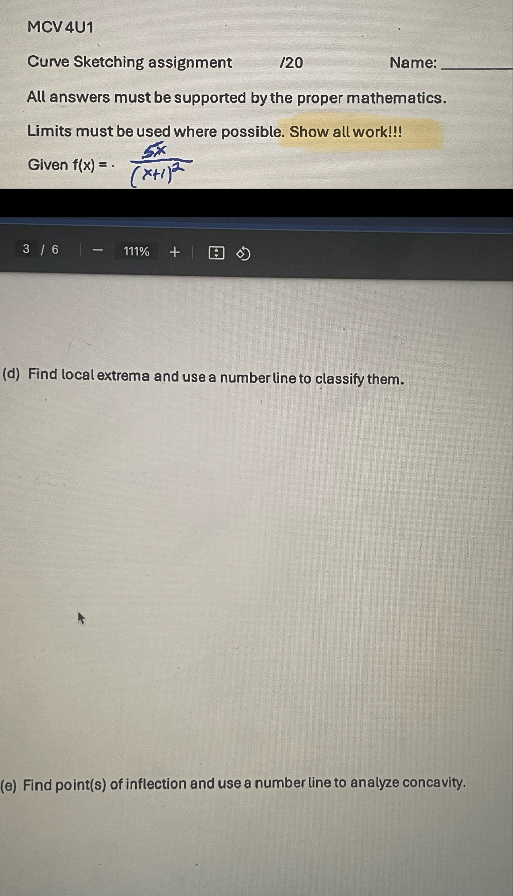 Solved MCV4U1Curve Sketching assignment120Name: q,All | Chegg.com