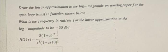 Solved Draw the linear approximation to the log-magnitude on | Chegg.com