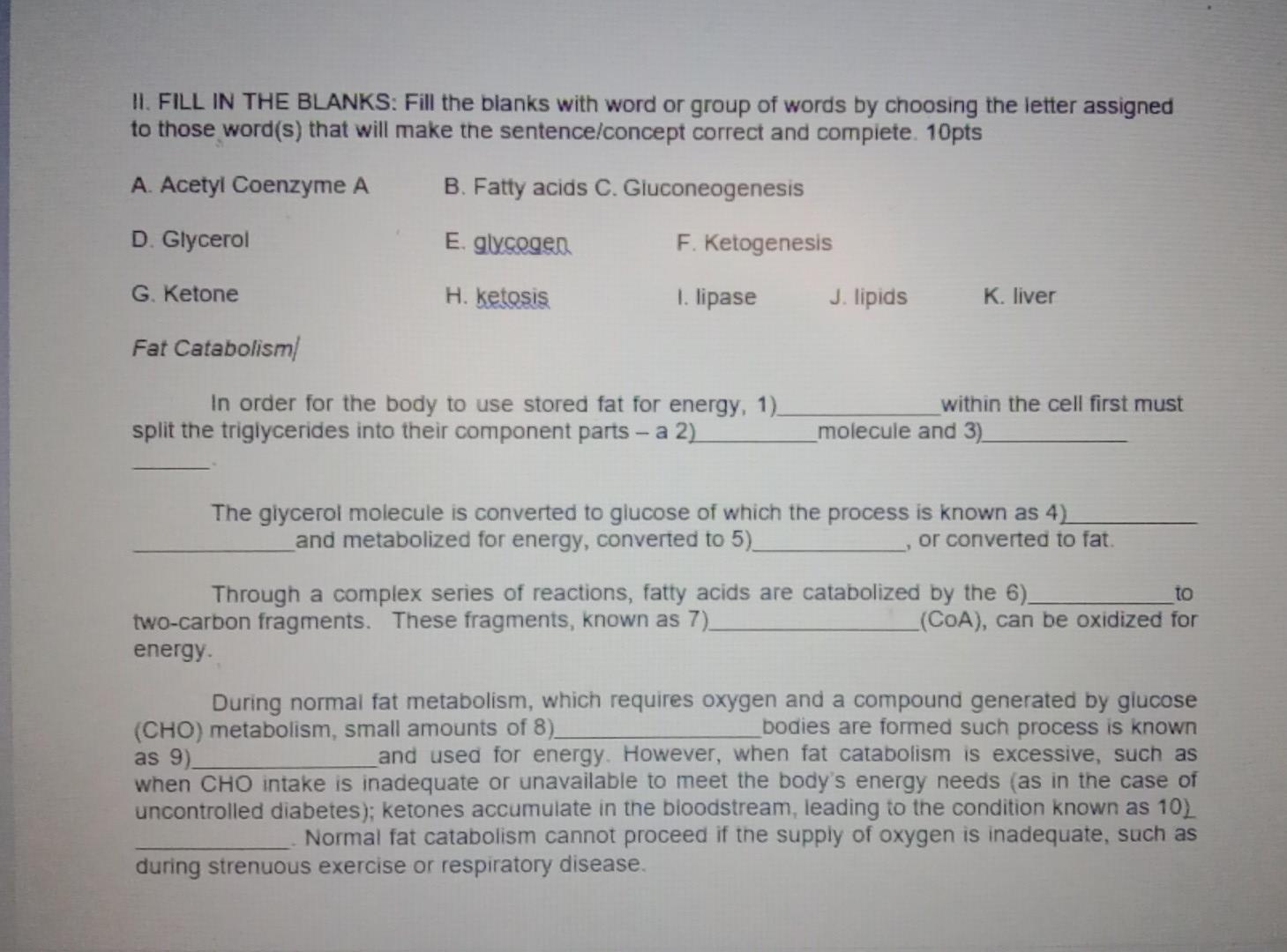 Solved H. FILL IN THE BLANKS: Fill the blanks with word or | Chegg.com