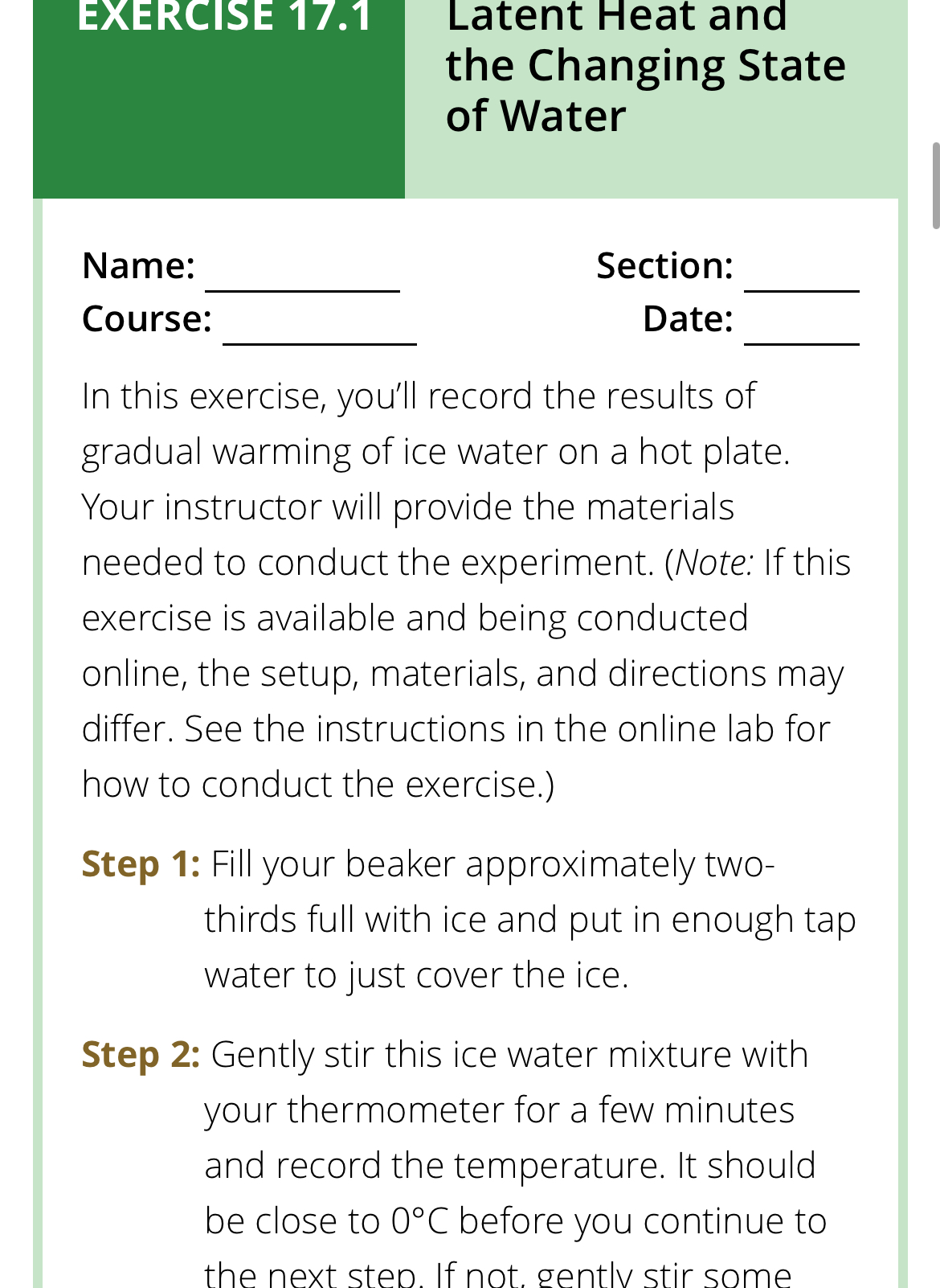 Solved EXERCISE 17.1Latent Heat and the Changing State of | Chegg.com