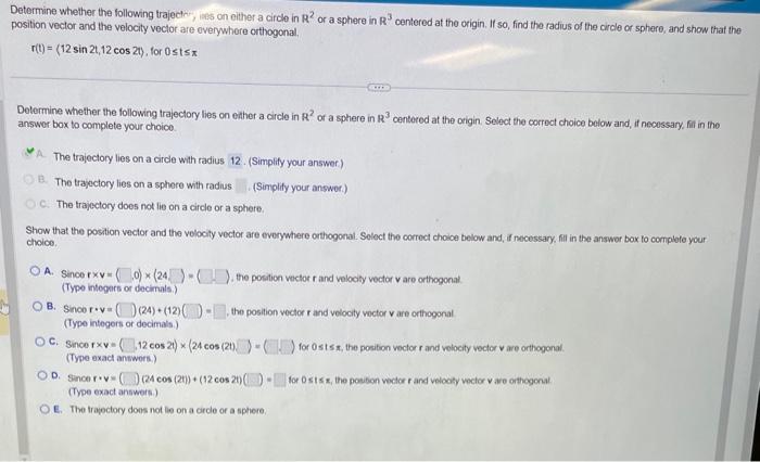 Solved Determine whether the following trajectir, ims on | Chegg.com
