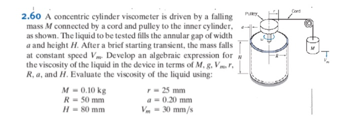 Solved 2.60 A concentric cylinder viscometer is driven by a | Chegg.com
