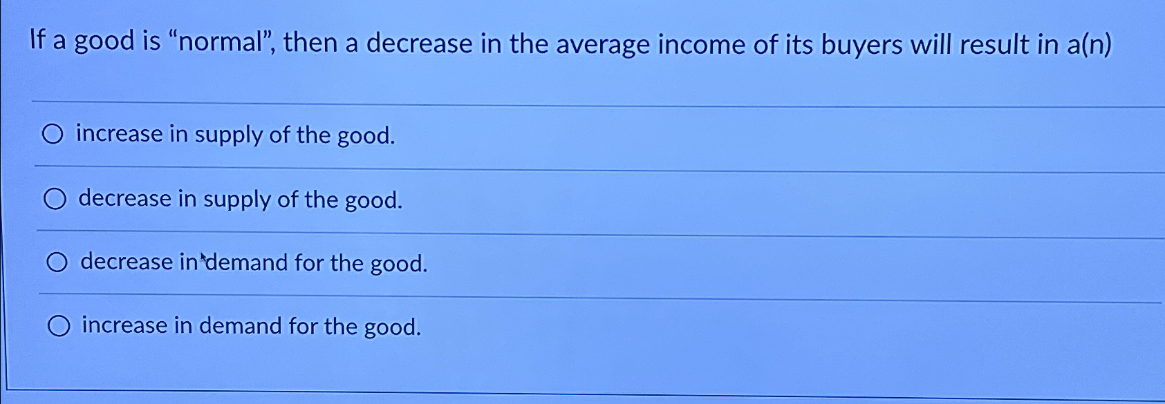 Solved If a good is "normal", then a decrease in the average | Chegg.com | Chegg.com