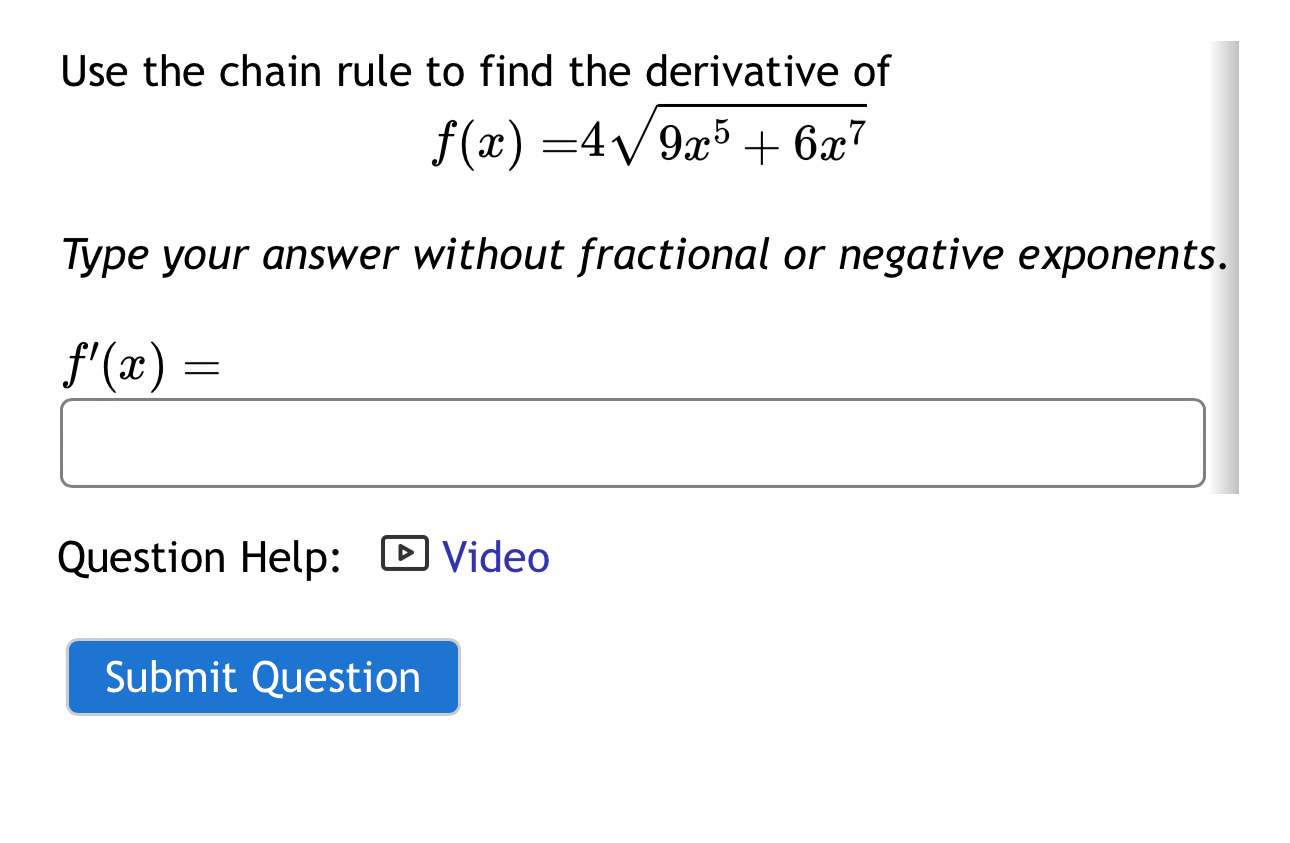 Solved Use the chain rule to find the derivative | Chegg.com