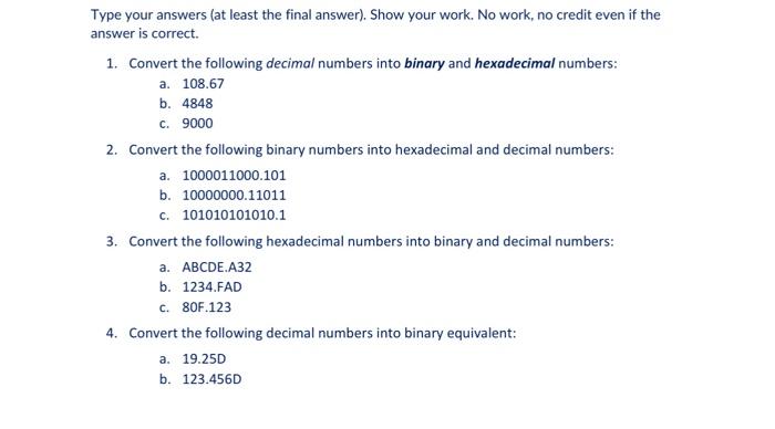 Solved For question 4- add hex before the word decimal in | Chegg.com