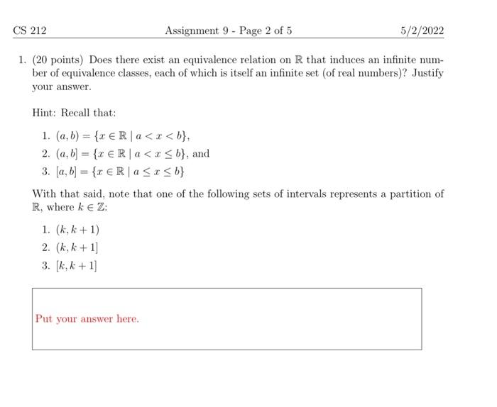 Solved (20 points) Does there exist an equivalence relation | Chegg.com