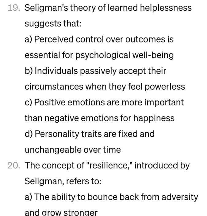 Solved Seligman's theory of learned helplessness suggests | Chegg.com Solved Seligman's theory of learned helplessness suggests | Chegg.com