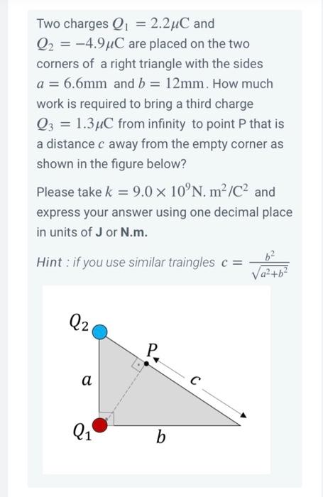 Solved Two charges Q1=2.2μC and Q2=−4.9μC are placed on the | Chegg.com Solved Two charges Q1=2.2μC and Q2=−4.9μC are placed on the | Chegg.com