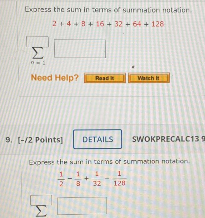 Solved Express the sum in terms of summation notation. 2 + 4 | Chegg.com