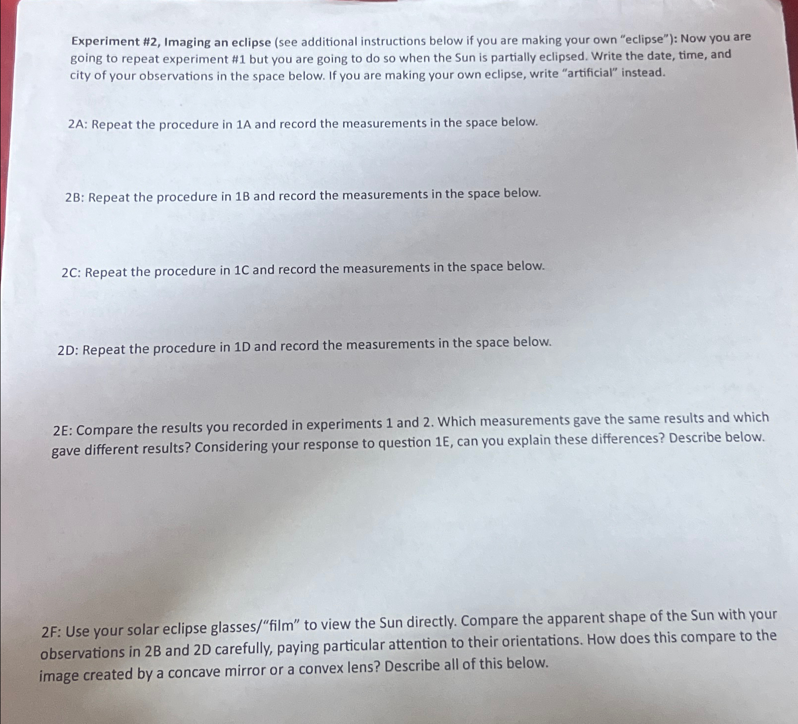 Solved Experiment #2, ﻿Imaging an eclipse (see additional | Chegg.com