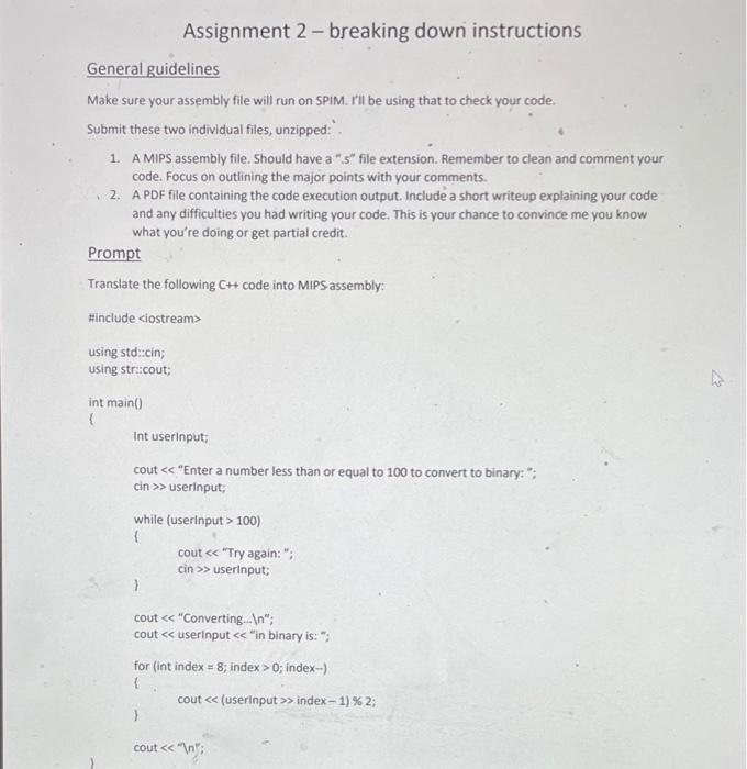 Solved Assignment 2- breaking down instructions General | Chegg.com