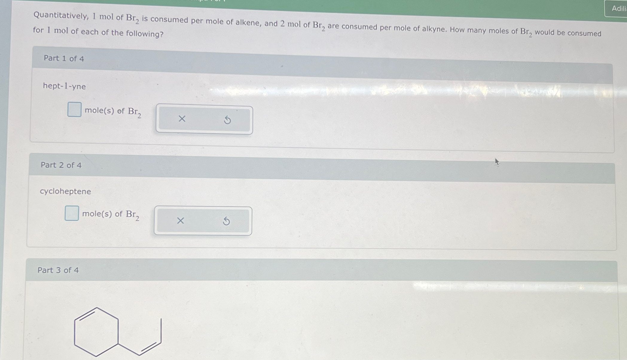 Solved Quantitatively, 1mol of Br2 ﻿is consumed per mole of | Chegg.com